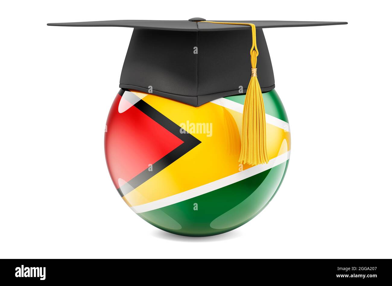 Education in Gayana concept. Guyanese flag with graduation cap, 3D ...