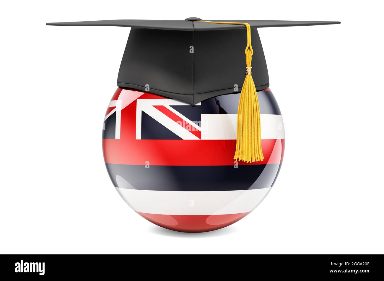 Education in Hawaii concept. Hawaiian flag with graduation cap, 3D ...
