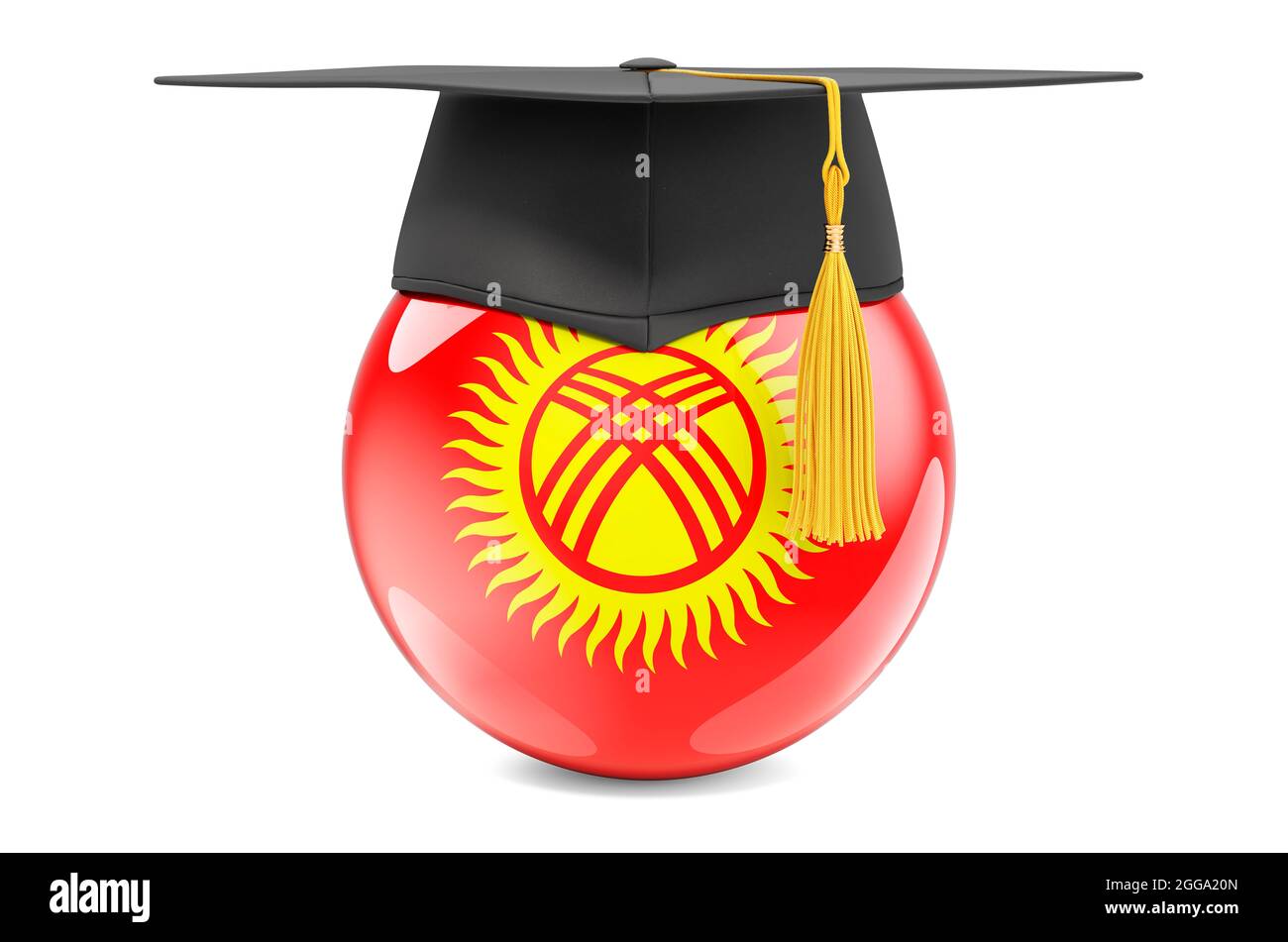Education in Kyrgyzstan concept. Kyrgyz flag with graduation cap, 3D ...