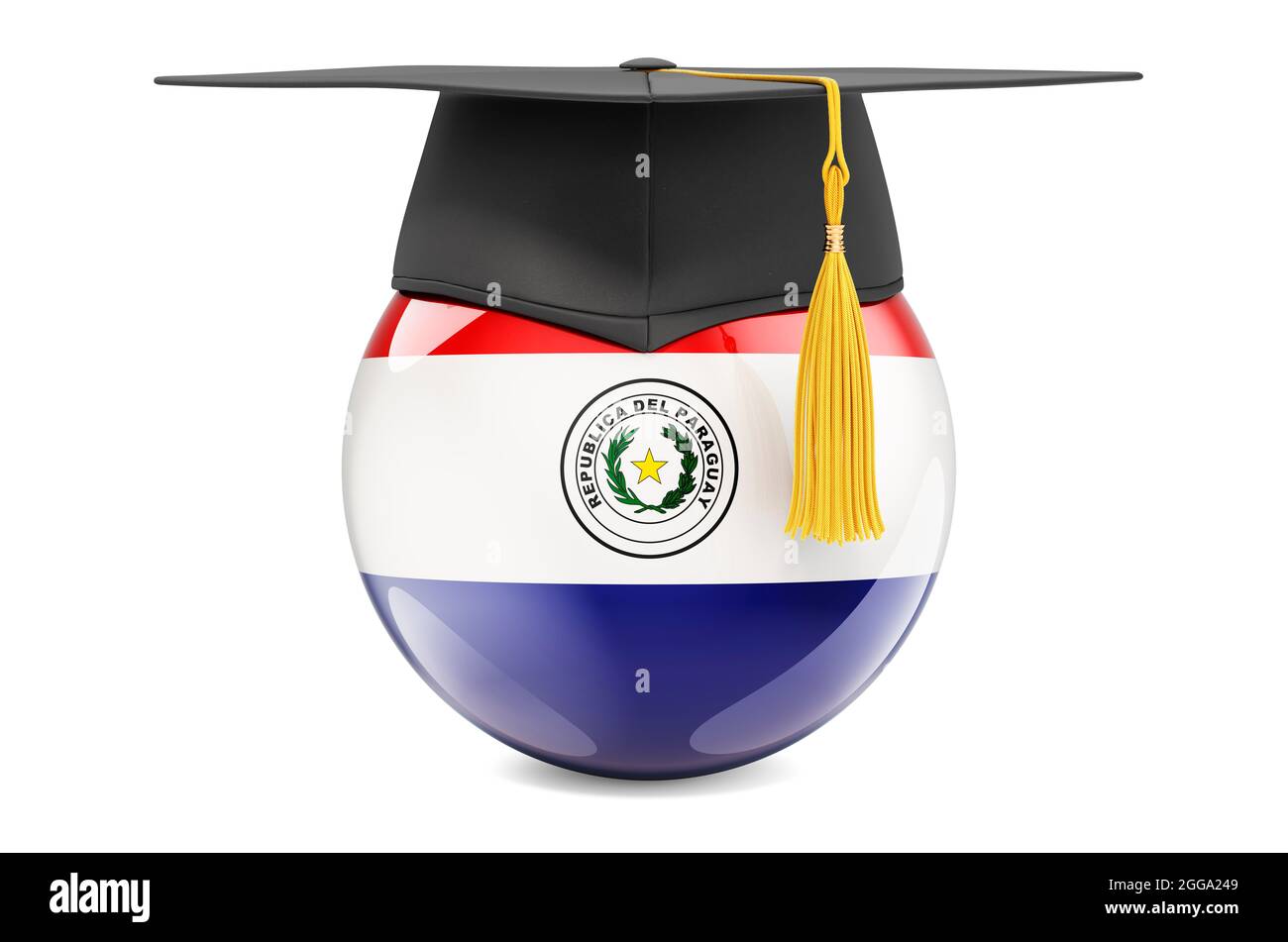 Education in Paraguay concept. Paraguayan flag with graduation cap, 3D ...