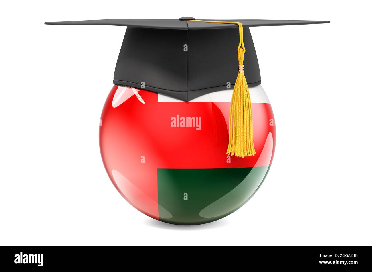 Education in Oman concept. Omani flag with graduation cap, 3D rendering ...