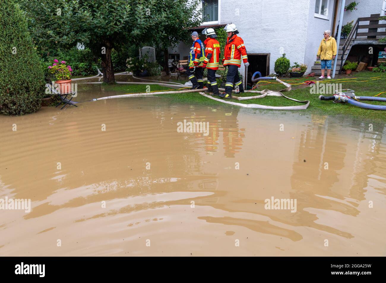 Au In Der Hallertau, Germany. 30th Aug, 2021. Members of the fire ...