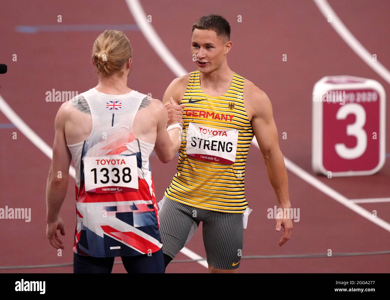Great Britain's Jonnie Peacock and Germany’s Felix Streng after the Men ...