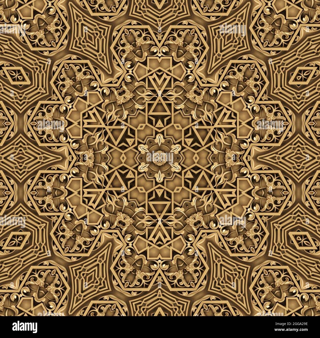 A beautiful golden decorative shapes in symmetrical style to use in art ...