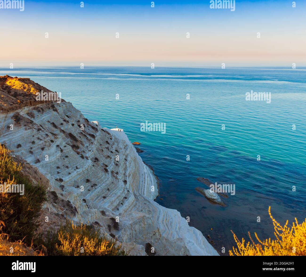 Top view of the limestone white cliffs at the Scala dei Turchi in ...