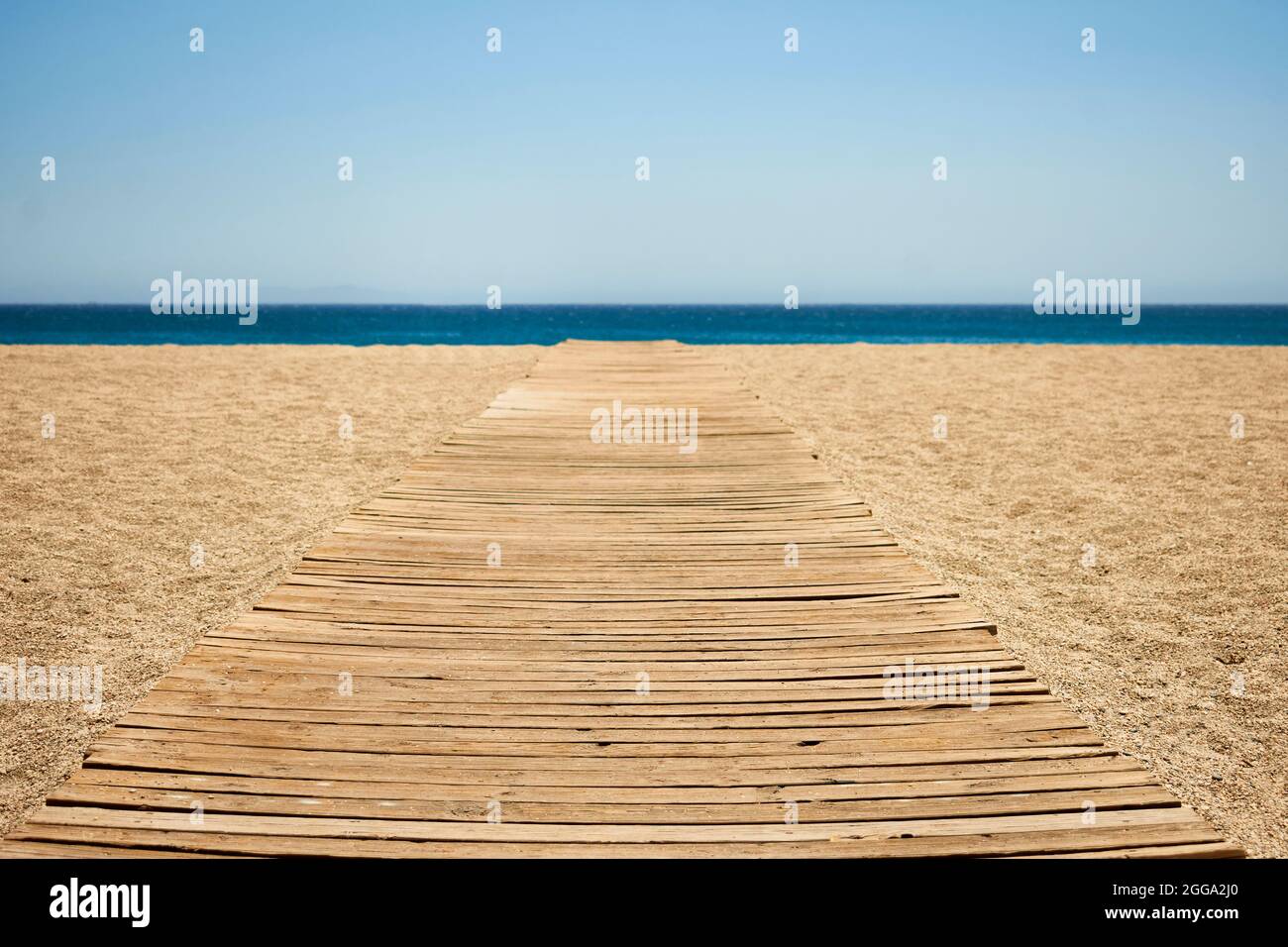 Wooden plank path on sand on the beach on a lonely sunny day Stock ...