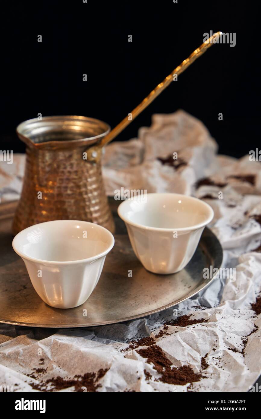 traditional Turk for coffee and Arabic coffee with cups Stock Photo - Alamy