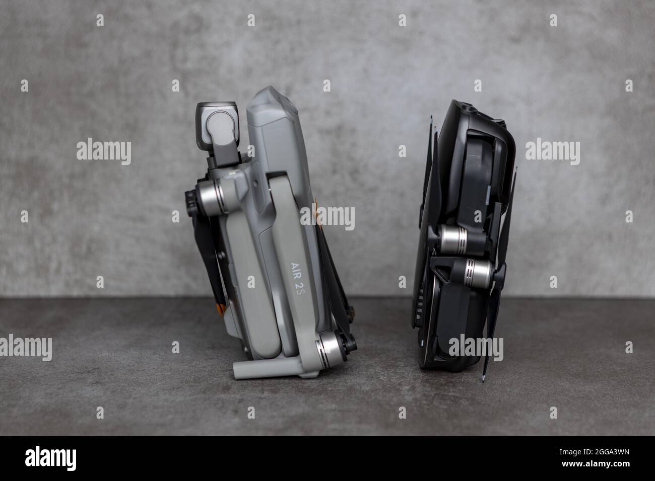 ZUTPHEN, NETHERLANDS - Aug 06, 2021: Standing upright Mavic Air and Air ...