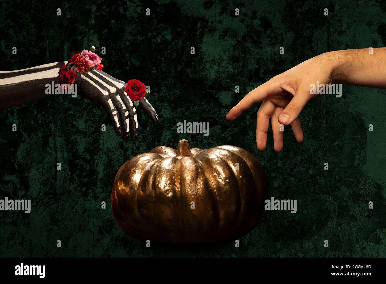 Concept of life and death. Contemporary art illustration of two hands ...