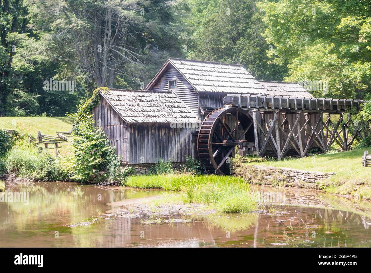 Mabry Mill, a grist mill and pond located along the Blue Ridge Stock ...