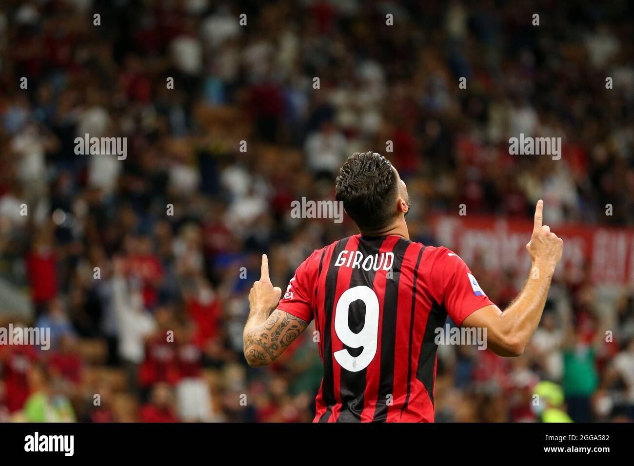 Milan, Italy. 29th Aug, 2021. Olivier Giroud (AC Milan) celebrates ...
