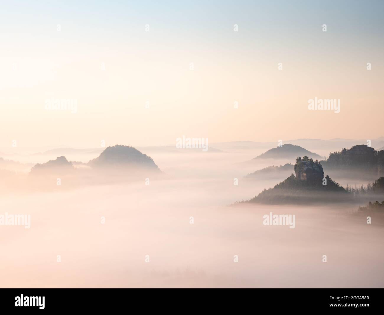 Milky mist on hill, long speed exposture. New day after rainy night ...