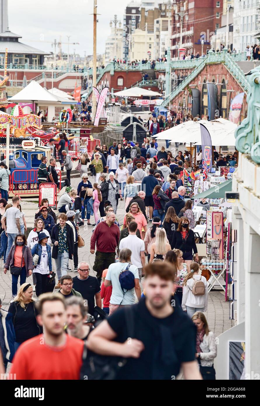 Brighton UK 30th August 2021 - Crowds visit Brighton seafront despite ...