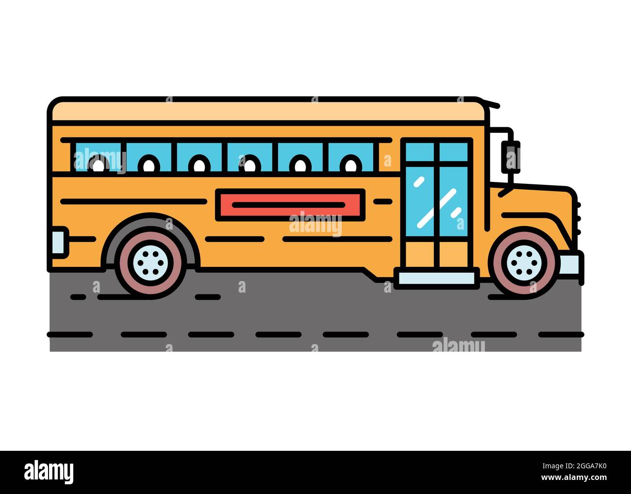 School bus olor line icon. Transportation of children. Pictogram for ...