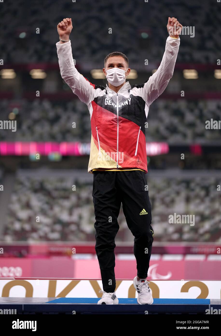 Germany’s Felix Streng receives his Gold medal for the Men's 100m - T64 ...