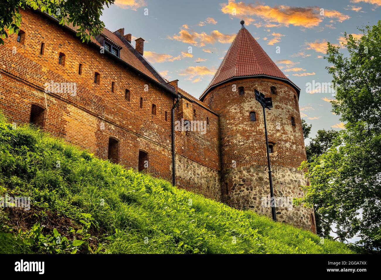 Bytow, Poland - August 5, 2021: Defense walls and tower of medieval ...