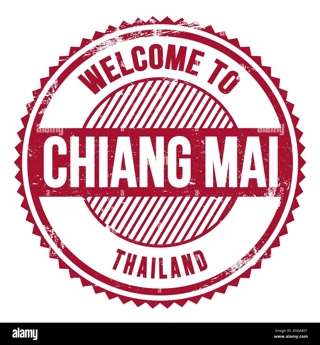 WELCOME TO CHIANG MAI - THAILAND, words written on red zig zag stamp ...