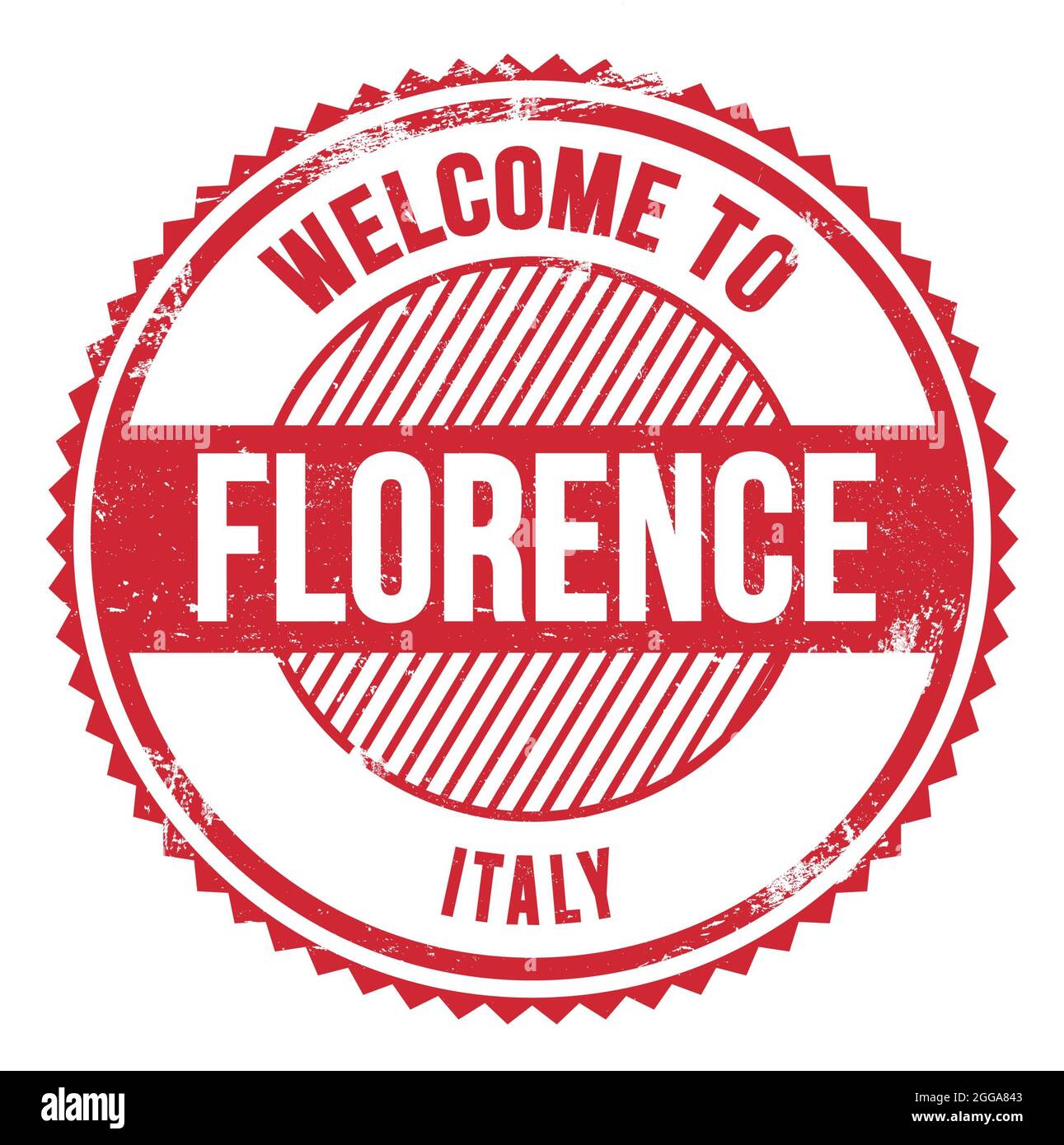 WELCOME TO FLORENCE - ITALY, words written on red zig zag stamp Stock ...