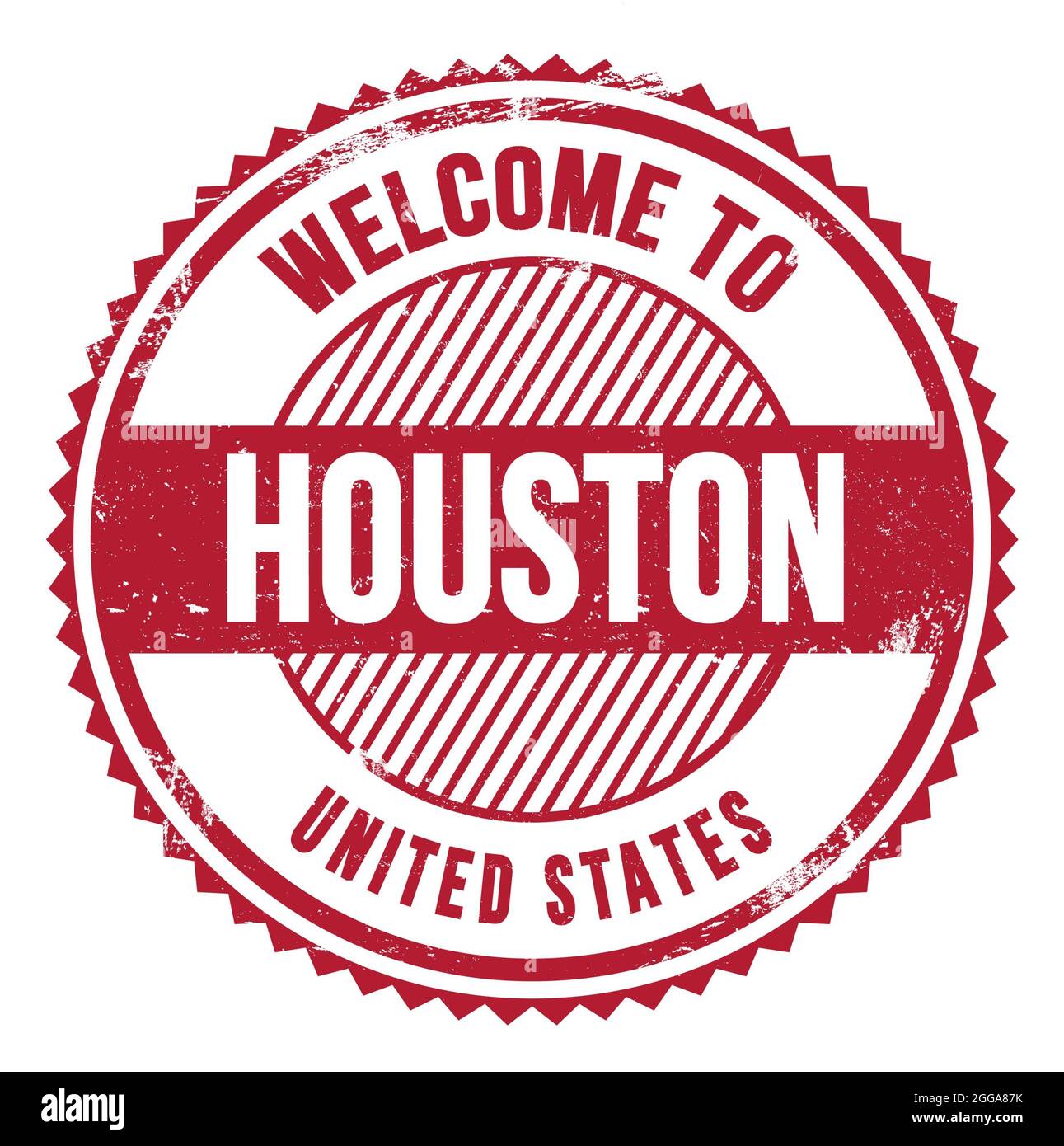 WELCOME TO HOUSTON - UNITED STATES, words written on red zig zag stamp ...