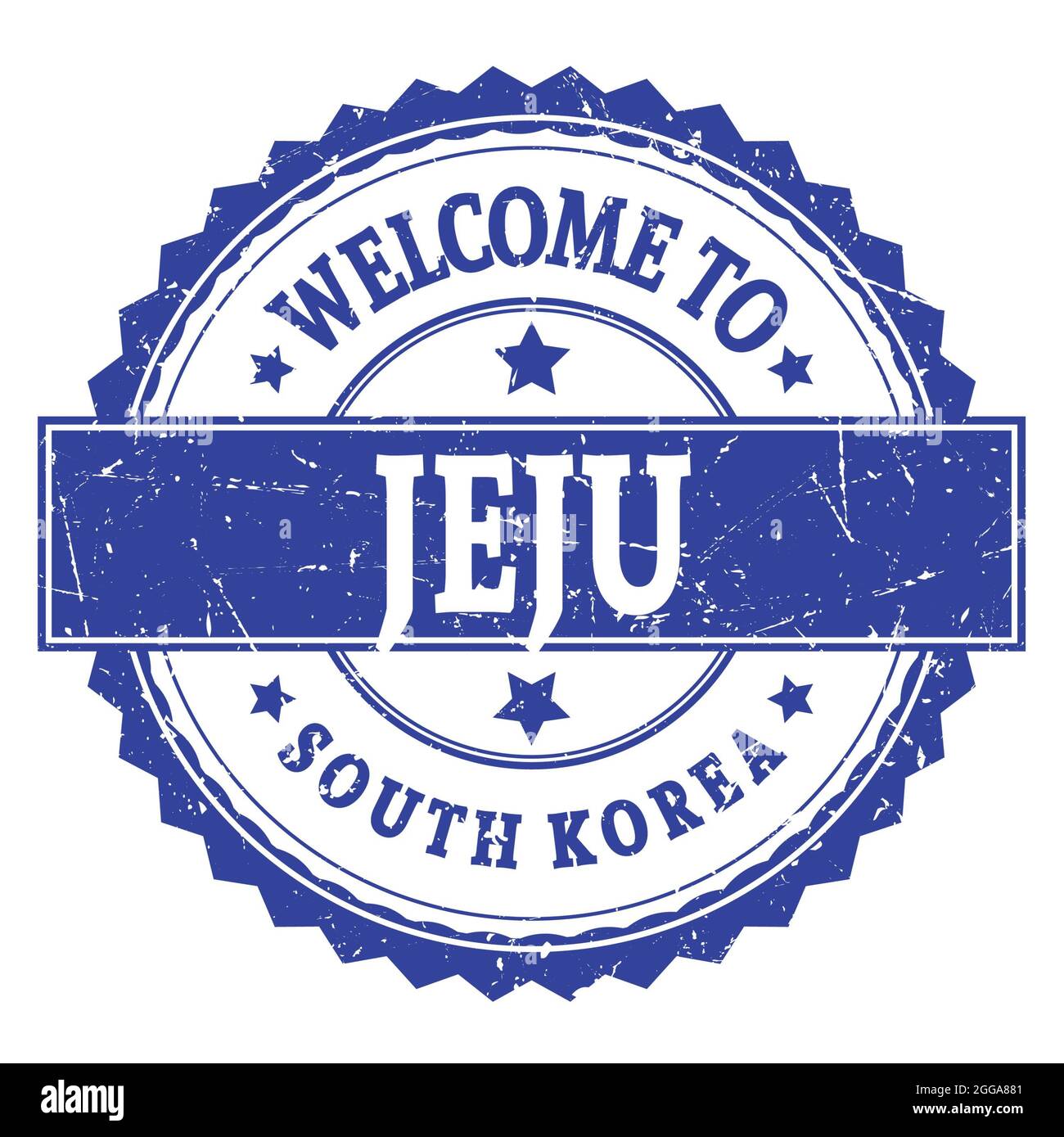 WELCOME TO JEJU - SOUTH KOREA, words written on blue round zig zag ...