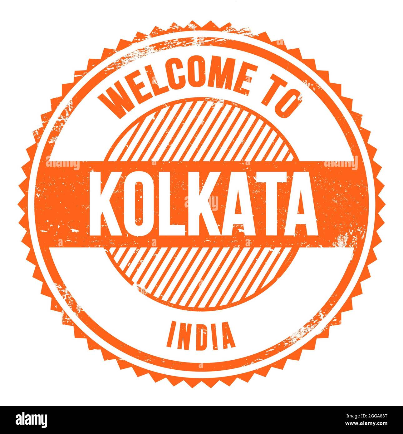 WELCOME TO KOLKATA - INDIA, words written on orange zig zag stamp Stock ...