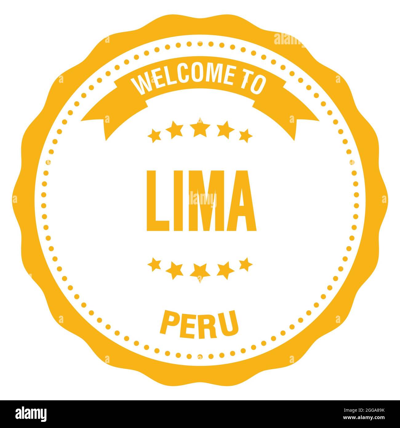 WELCOME TO LIMA - PERU, words written on yellow round badge stamp Stock ...