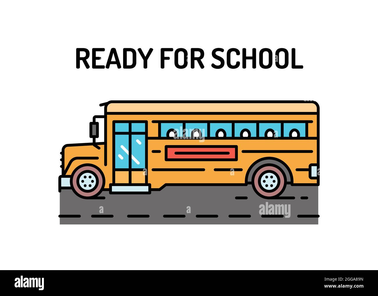 Ready for school olor line icon. Transportation of children on bus ...