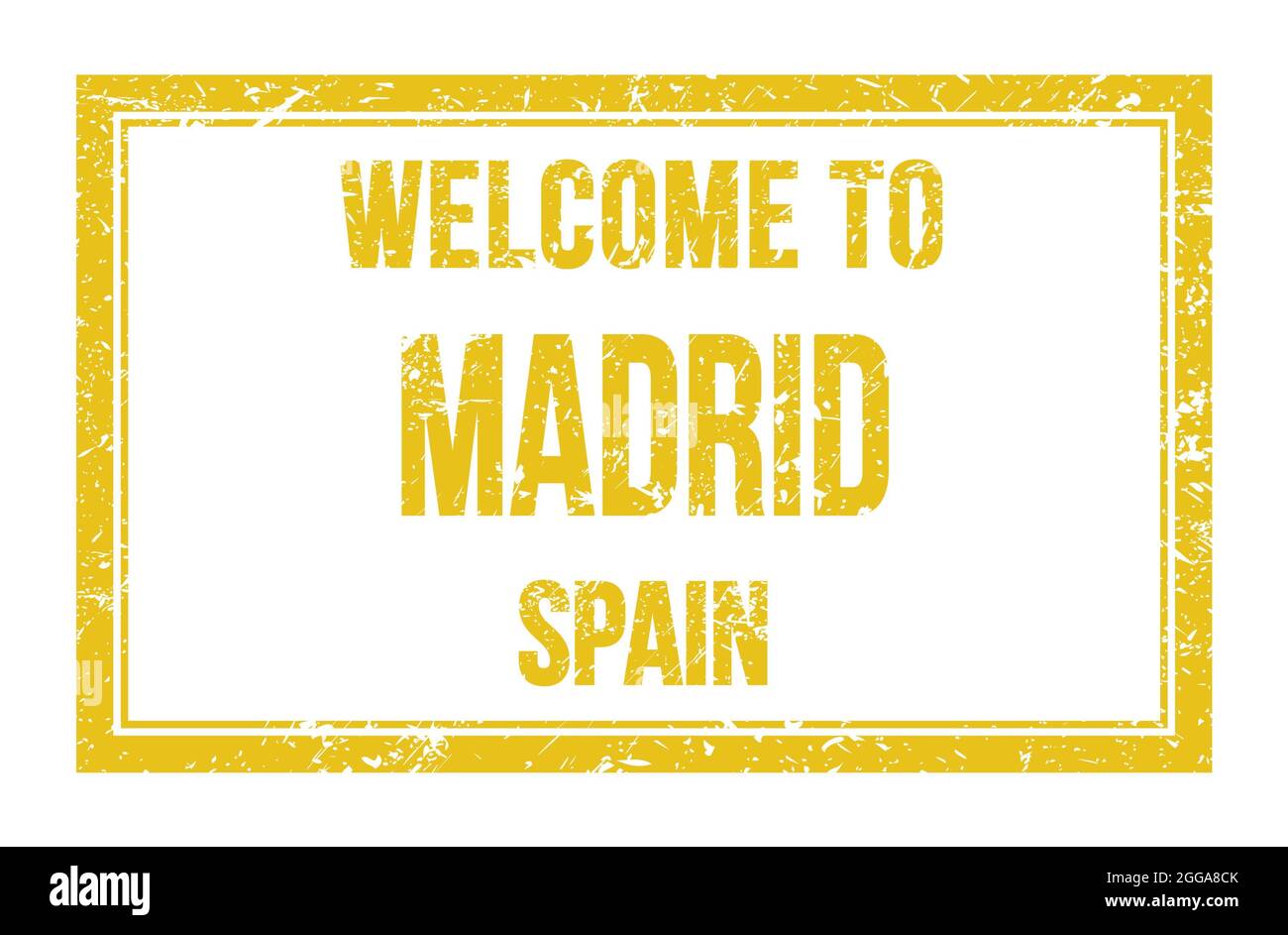 WELCOME TO MADRID - SPAIN, words written on yellow rectangle post stamp ...