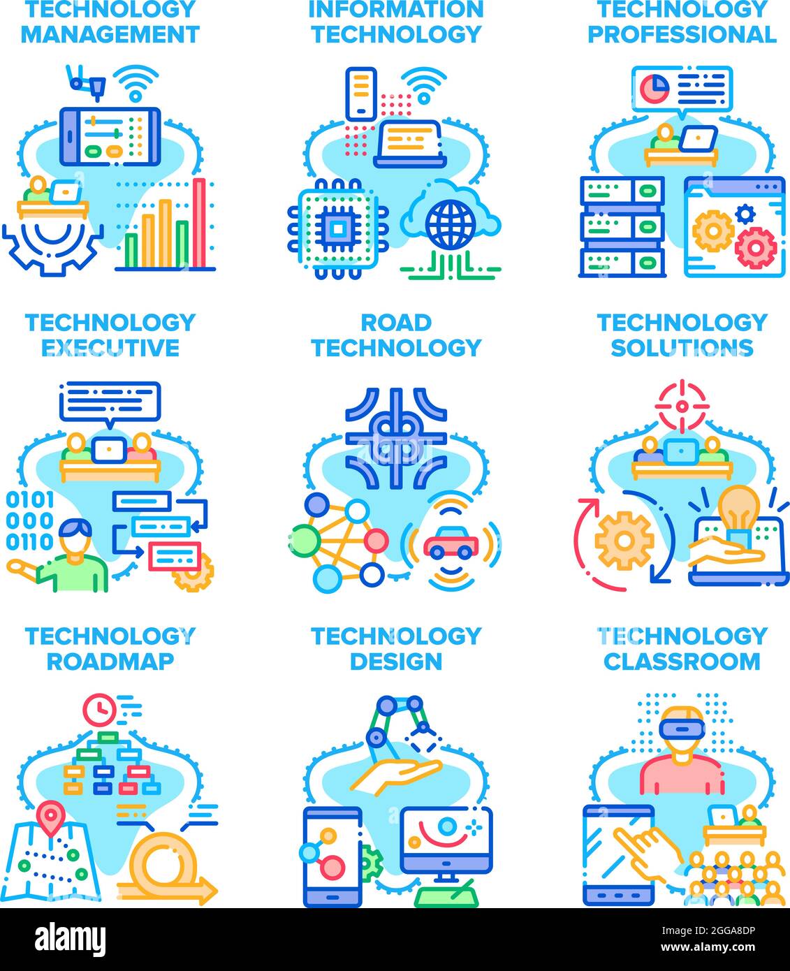 Technology Solution Set Icons Vector Illustrations Stock Vector Image ...