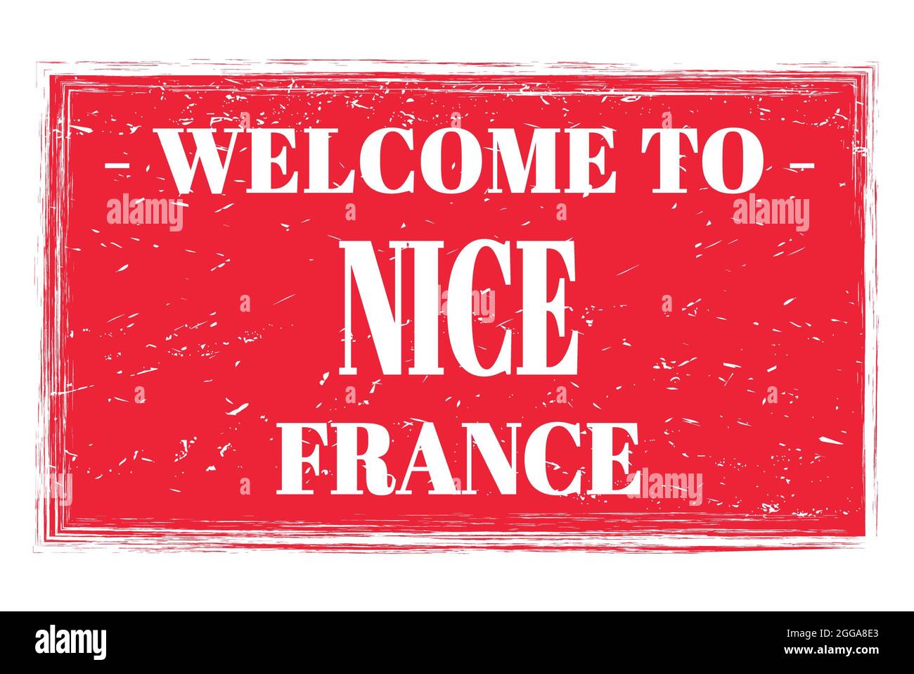 WELCOME TO NICE - FRANCE, words written on red rectangle post stamp ...