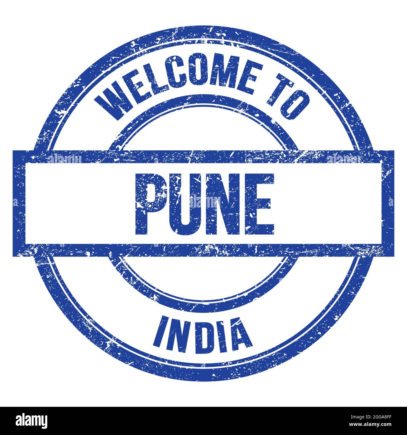 WELCOME TO PUNE - INDIA, words written on blue round simple stamp Stock ...