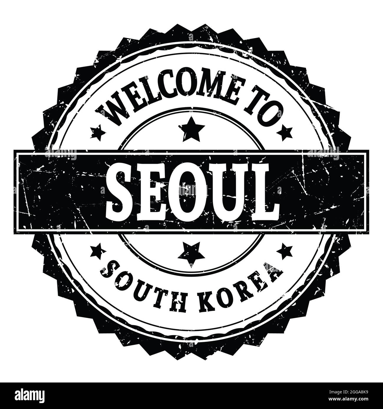 WELCOME TO SEOUL - SOUTH KOREA, words written on black round zig zag ...