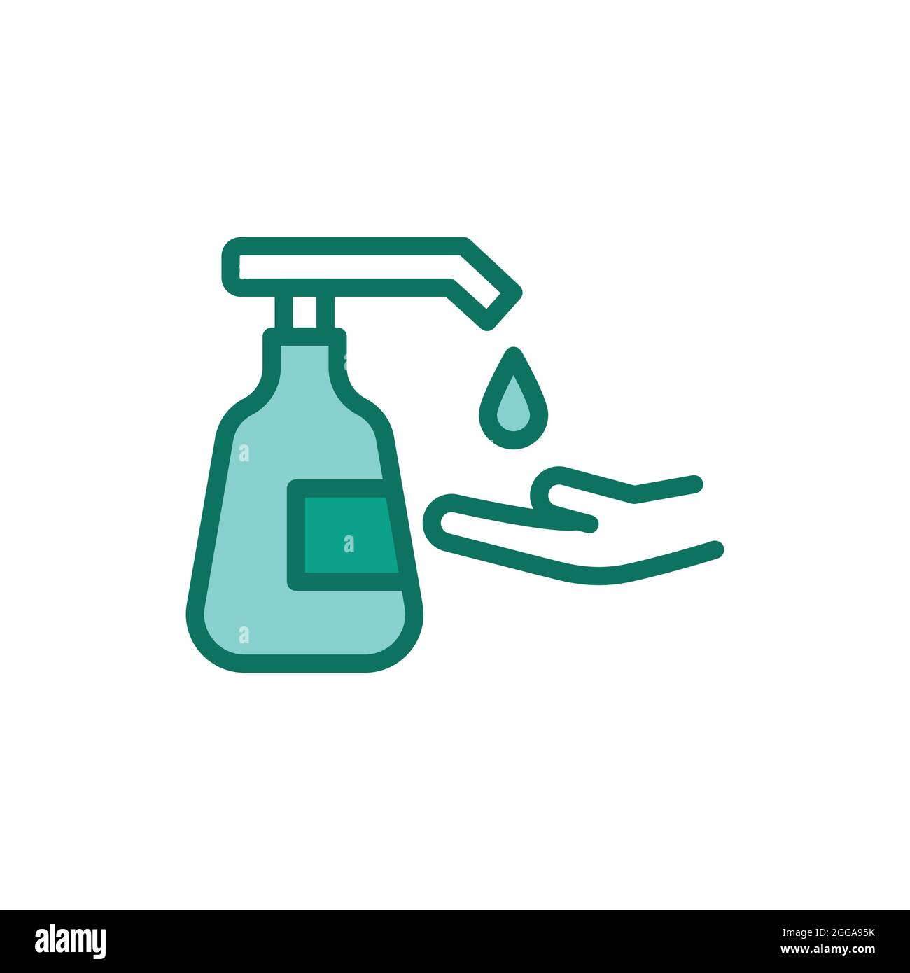 Antibacterial soap and hand color line icon. Isolated vector element ...