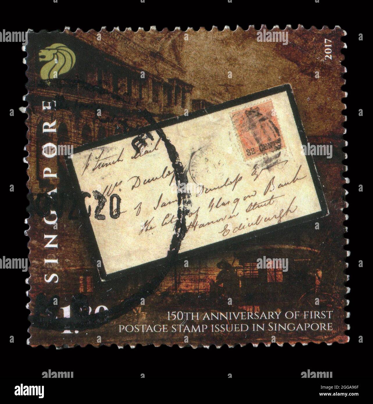 Stamp printed in Singapore shows image of the 150TH Anniversary Of ...