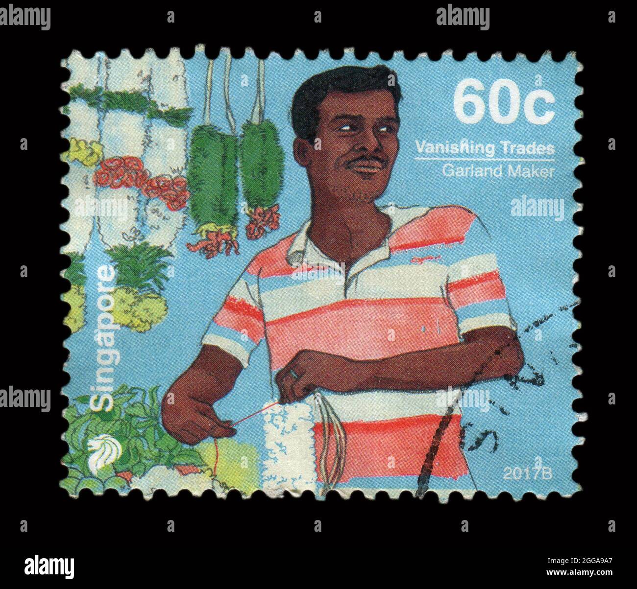 Stamp printed in Singapore shows image of the Garland Maker, circa 2017 ...