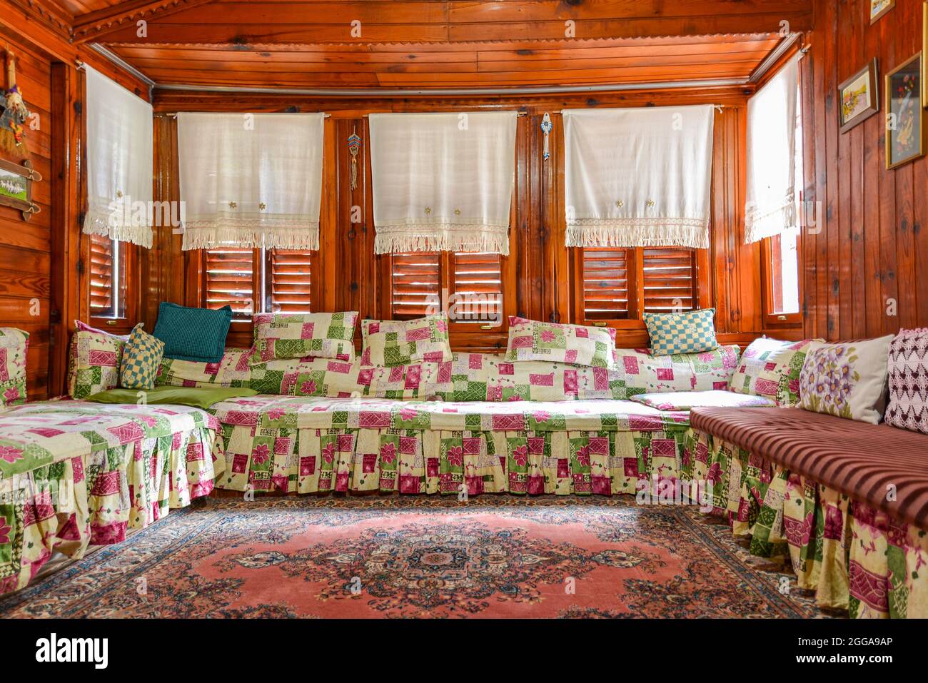Old style Turkish house. View from inside Turkish house furnished with ...