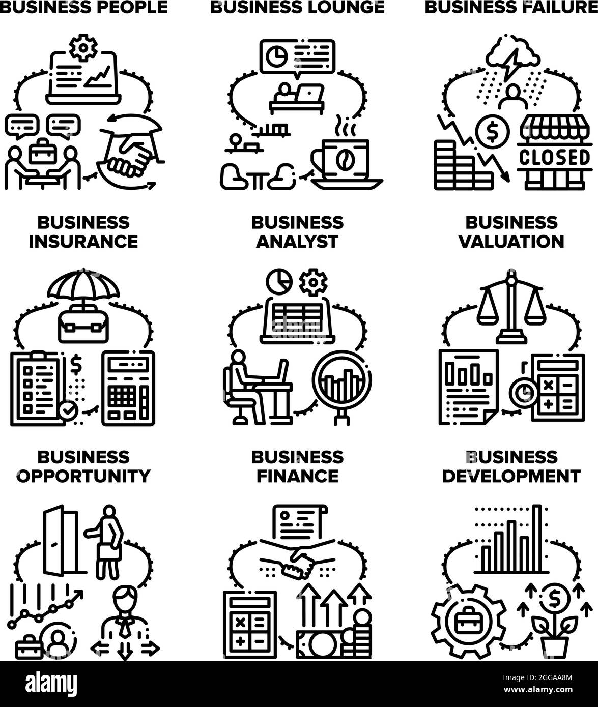 Business Analyst Set Icons Vector Illustrations Stock Vector Image ...
