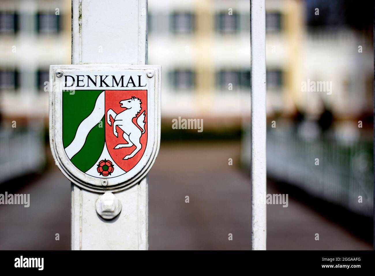 MINDEN, GERMANY - Aug 29, 2021: logo for a listed castle on an iron ...