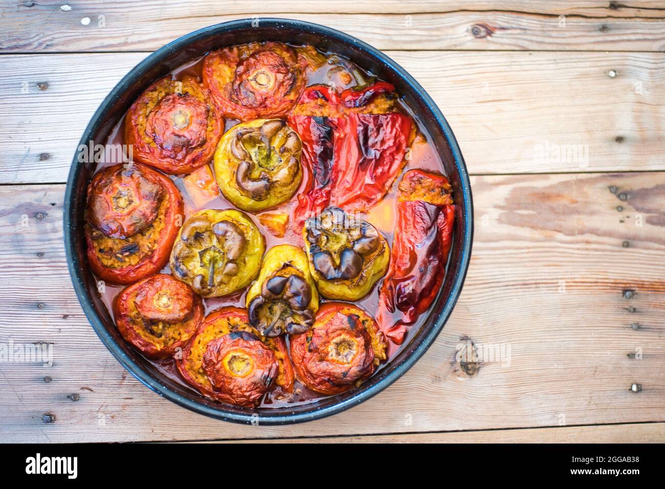Gemista, Greek traditional food , stuffed tomatoes and peppers with ...