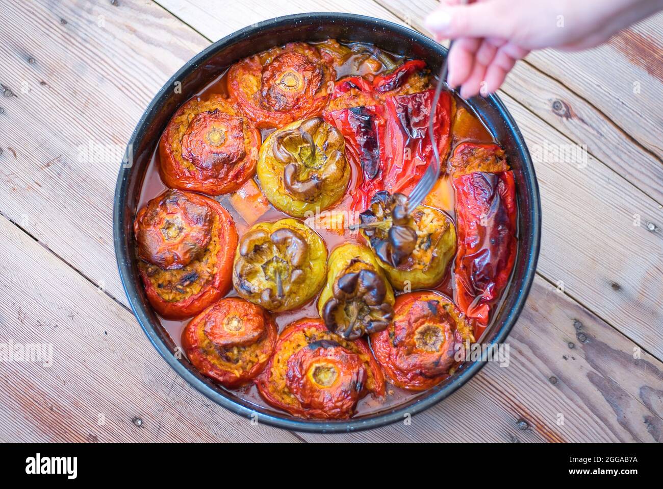 Gemista, Greek traditional food , stuffed tomatoes and peppers with ...