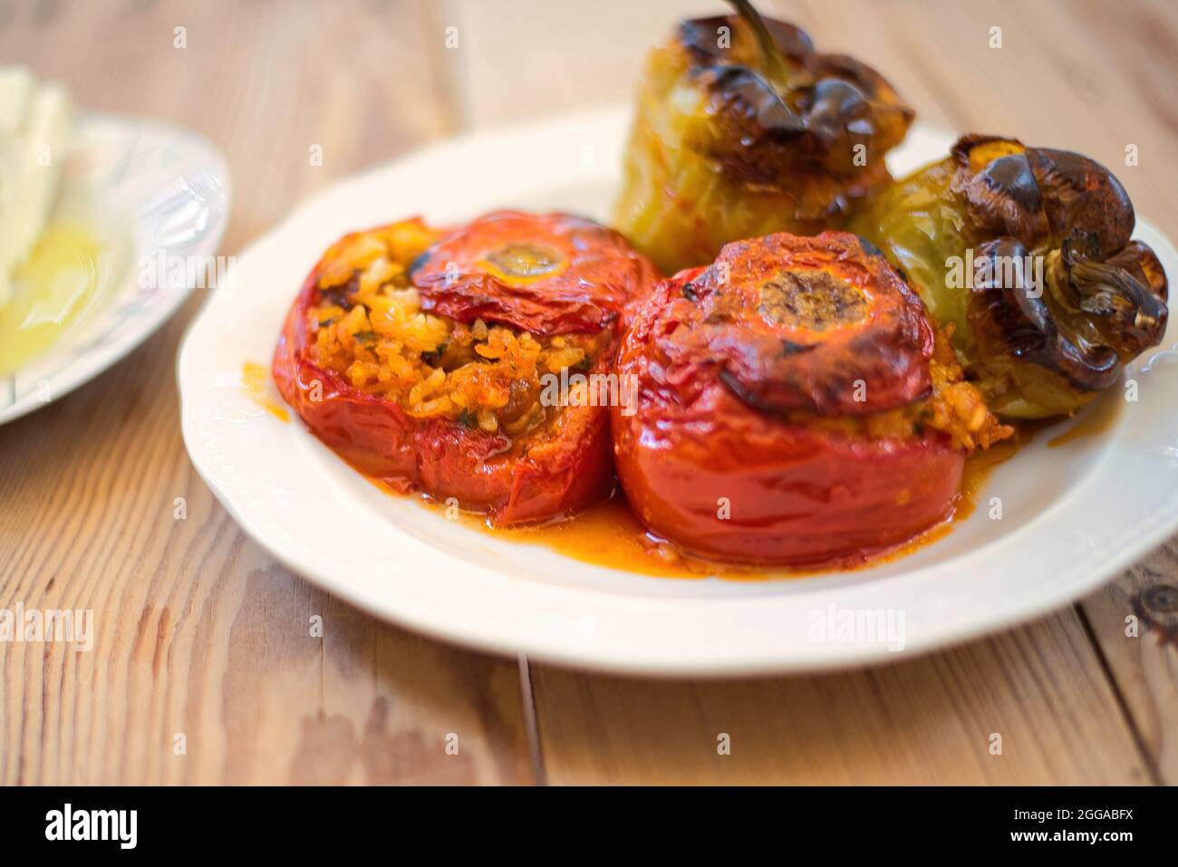 Gemista, Greek traditional food , stuffed tomatoes and peppers with ...