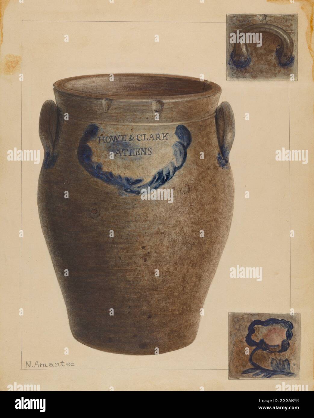 Crock, c. 1938. Pottery mark of Howe & Clark Athens Stock Photo - Alamy