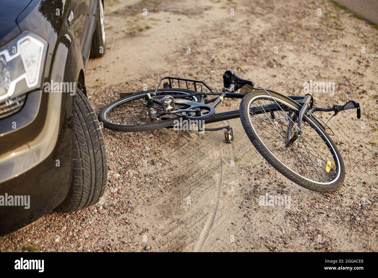 Photo of car and bicycle on the road, the concept of road accidents ...