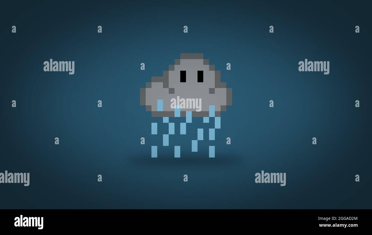 Pixel 8 bit rainy cloud - high res 4k wallpaper Stock Photo - Alamy