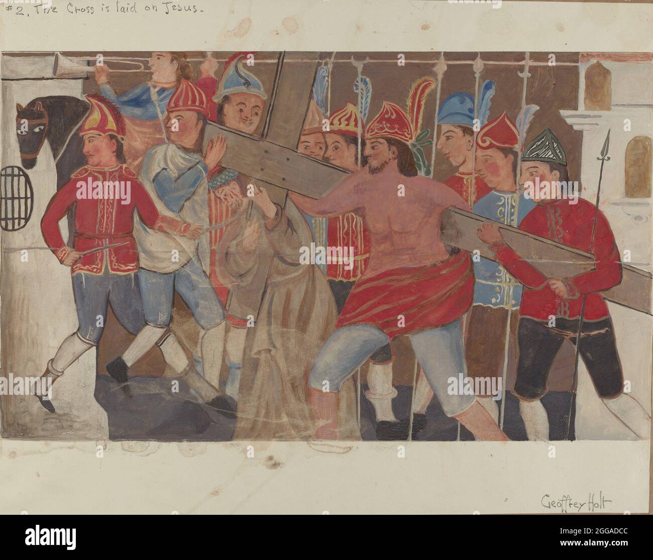 Station of the Cross No. 2: "The Cross is Laid on Jesus, c. 1936 Stock ...