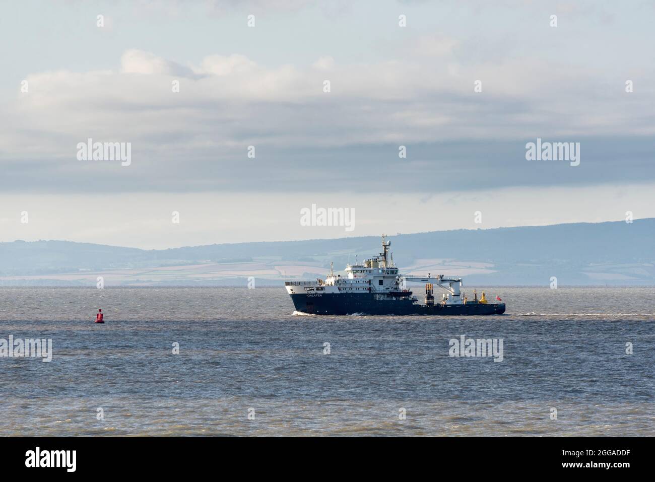 Trinity House vessel, the Galatea, in the Bristol Channel off the coast ...