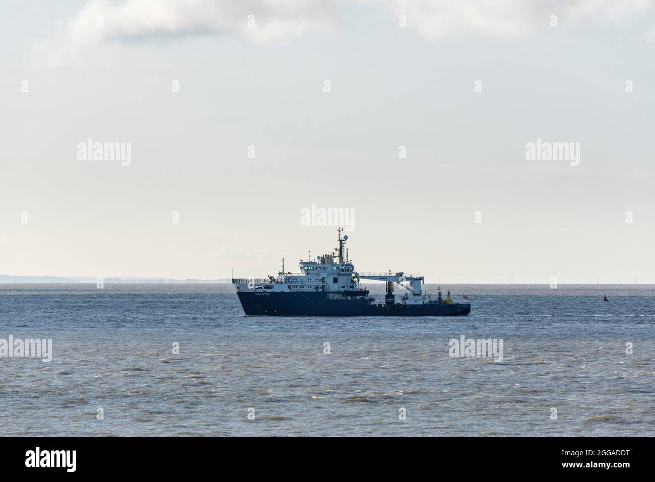 Trinity House vessel, the Galatea, in the Bristol Channel off the coast ...