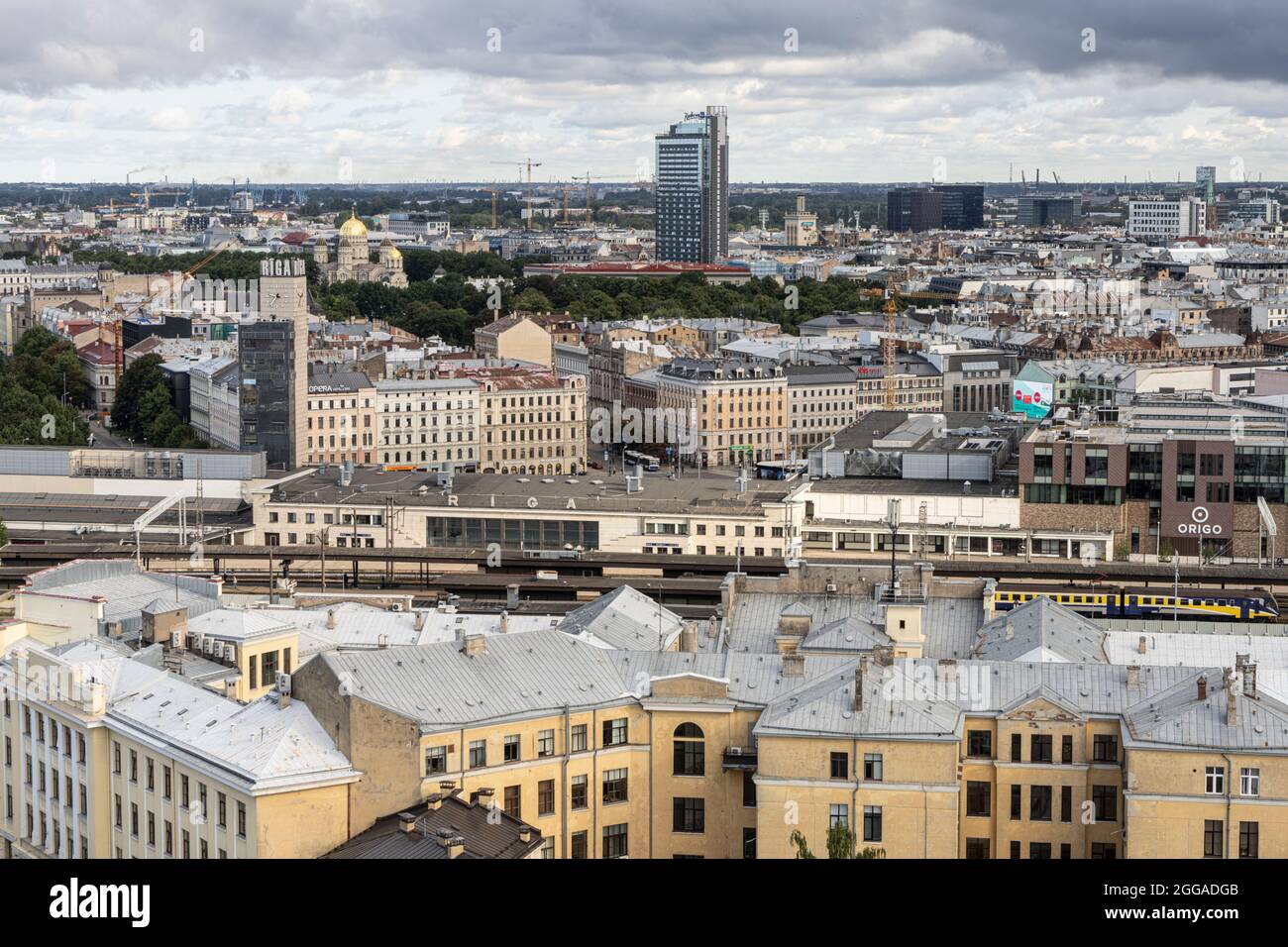 Riga, Latvia. August 2021. a panoramic view of the city center taken ...