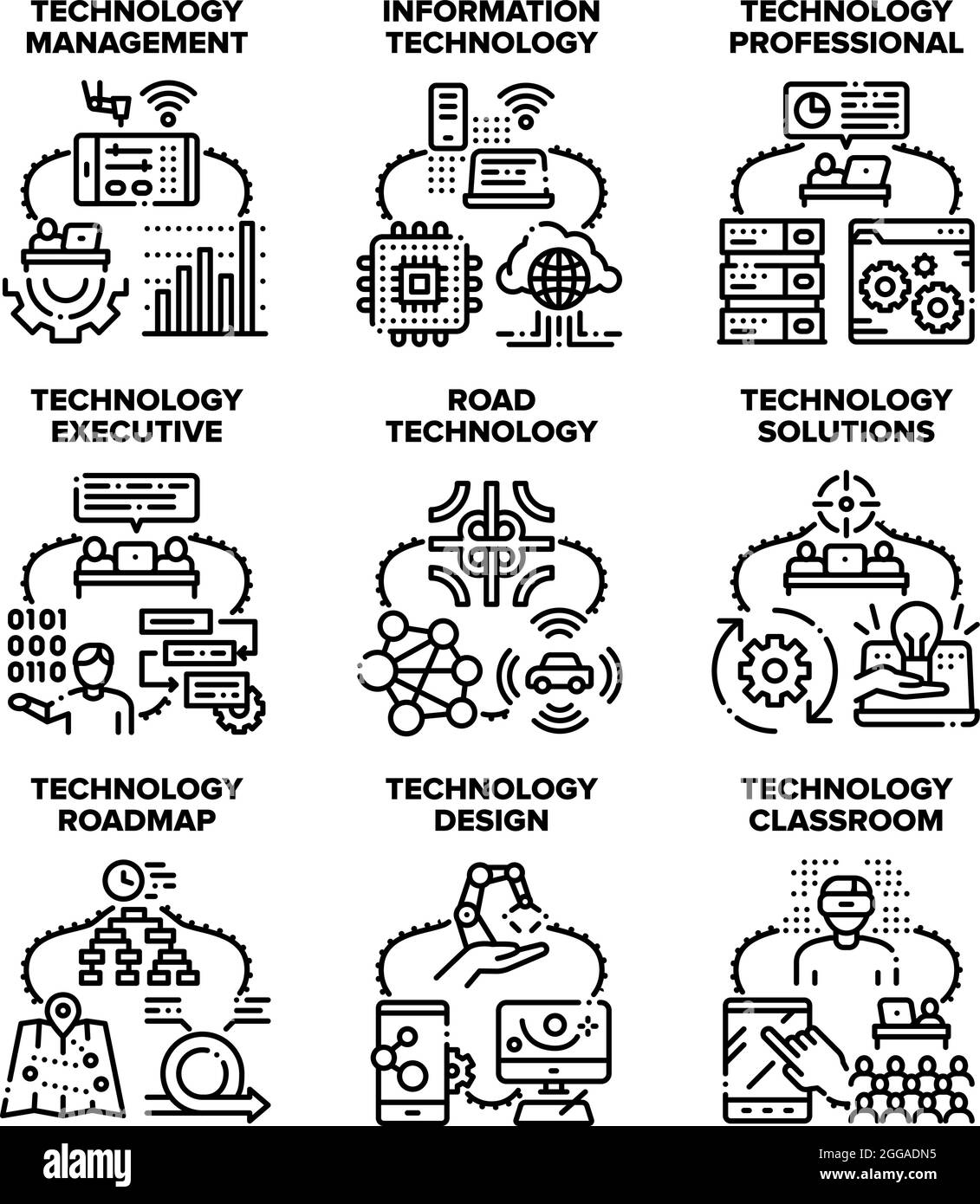 Technology Solution Set Icons Vector Illustrations Stock Vector Image ...