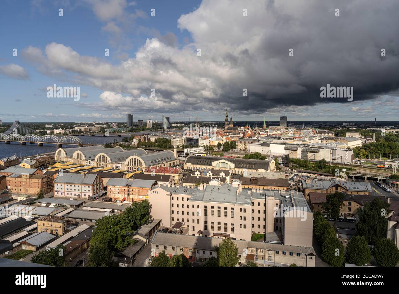 Riga, Latvia. August 2021. a panoramic view of the city center taken ...